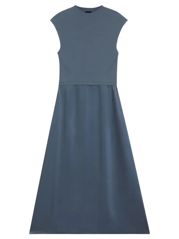 BOSS Knitted Dress With Satin Skirt - Light Blue