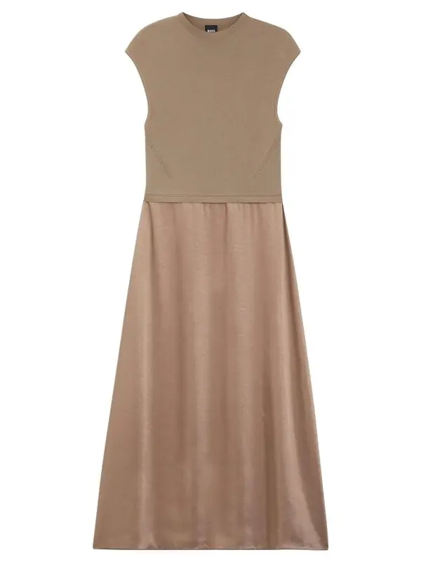 BOSS Knitted Dress With Satin Skirt - Light Brown
