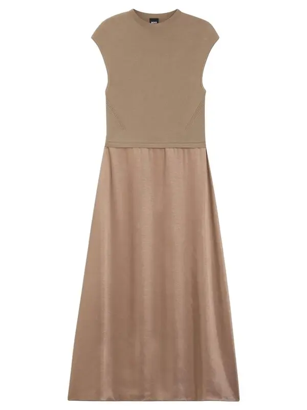 BOSS Knitted Dress With Satin Skirt - Light Brown