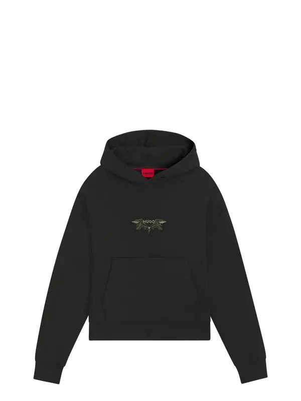 Hugo Cotton Terry Hoodie With Embroidered Artwork - Black