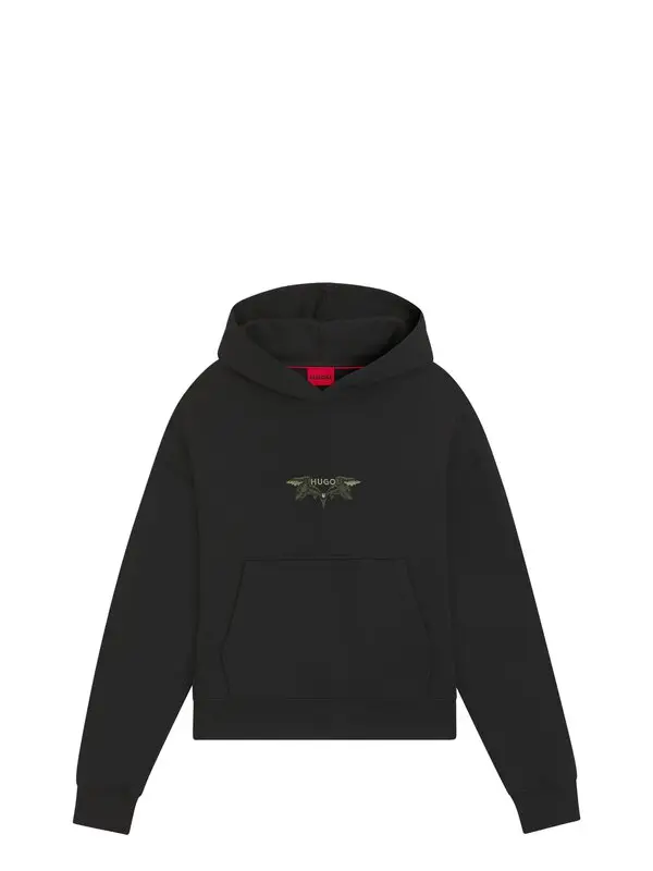 Hugo Cotton Terry Hoodie With Embroidered Artwork - Black
