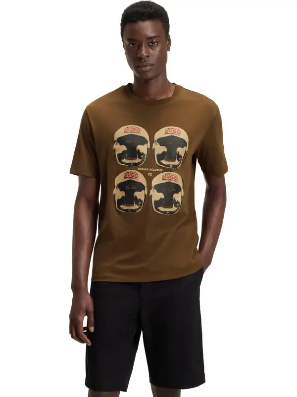 Hugo Boxing-artwork T-shirt In Cotton Jersey - Brown
