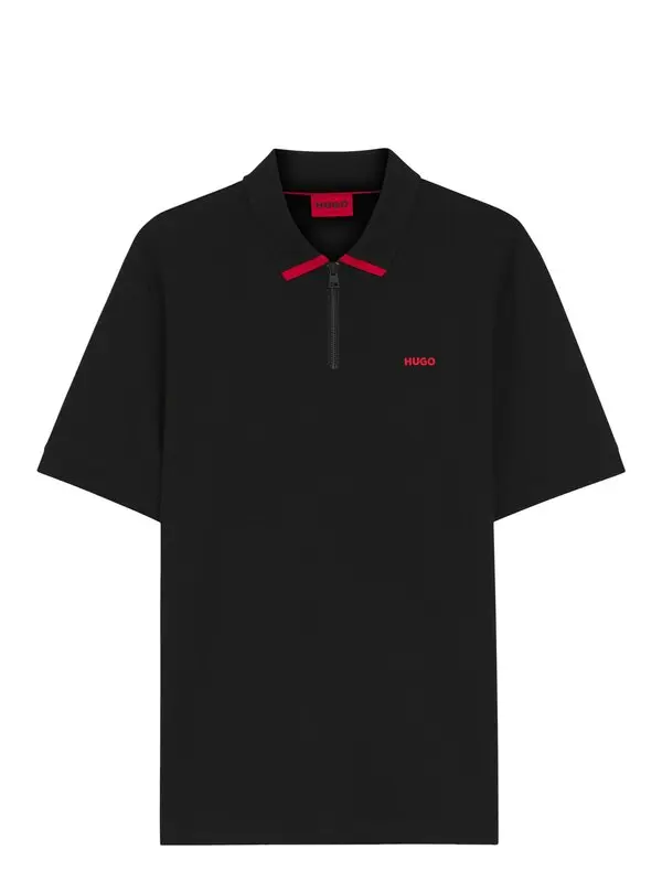 Hugo Contrast-logo Polo Shirt In Cotton Piqu - Black