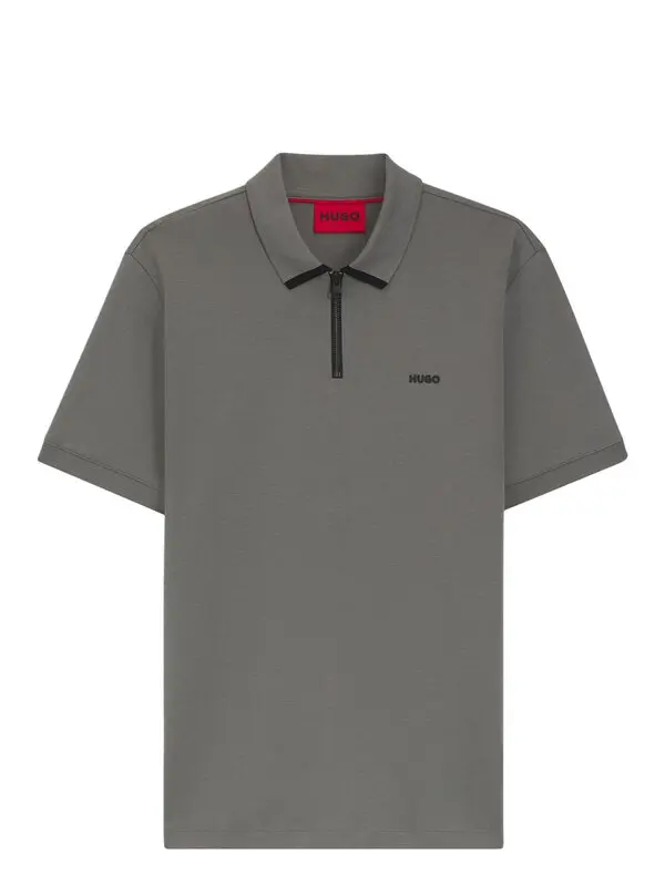 Hugo Contrast-logo Polo Shirt In Cotton Piqu - Dark Grey