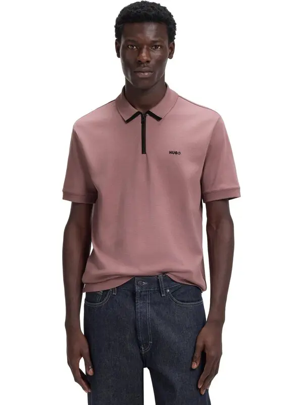 Hugo Contrast-logo Polo Shirt In Cotton Piqu - Light Brown