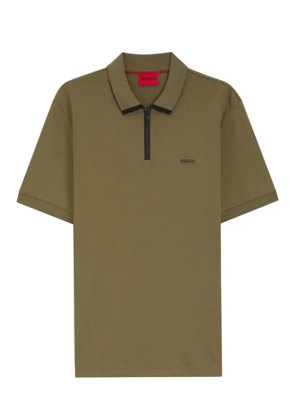 Hugo Contrast-logo Polo Shirt In Cotton Piqu - Light Green