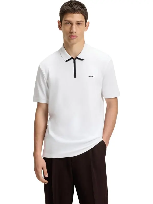 Hugo Contrast-logo Polo Shirt In Cotton Piqu - White