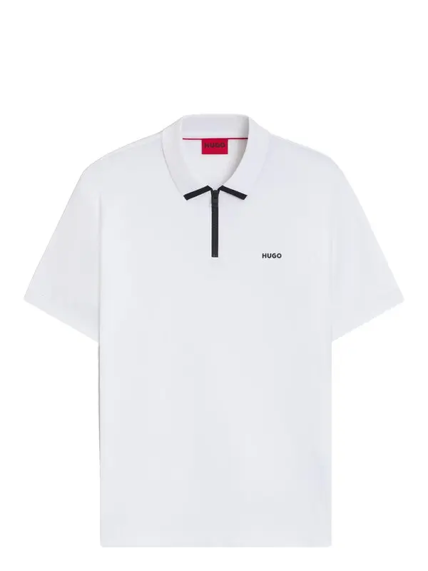 Hugo Contrast-logo Polo Shirt In Cotton Piqu - White