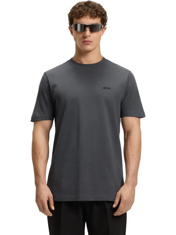 BOSS Embroidered-logo T-shirt In Cotton Piqu - Dark Grey