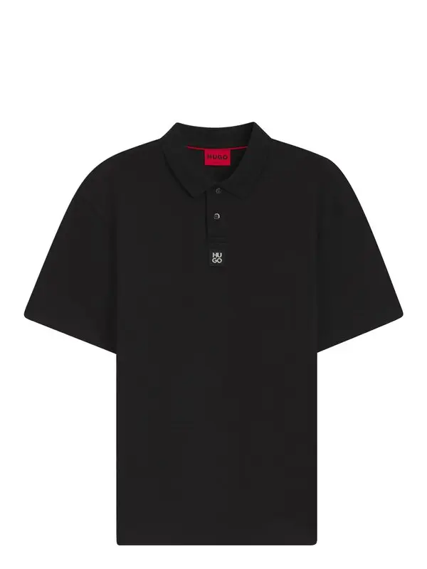 Hugo Stacked-logo Polo Shirt In Interlock Cotton - Black