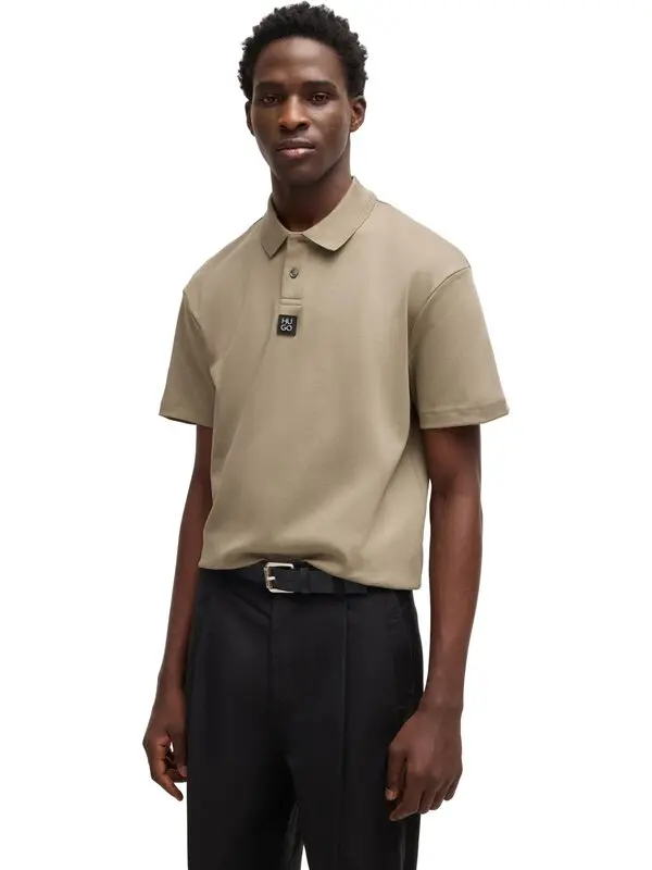 Hugo Stacked-logo Polo Shirt In Interlock Cotton - Brown