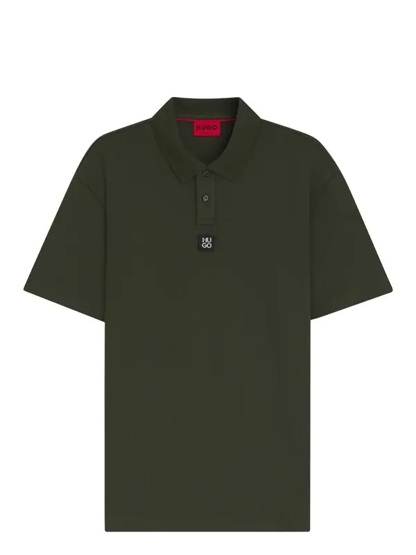 Hugo Stacked-logo Polo Shirt In Interlock Cotton - Dark Green