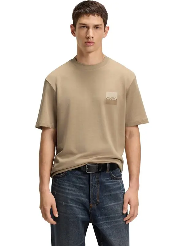 Hugo Split-logo T-shirt In Cotton Jersey - Beige