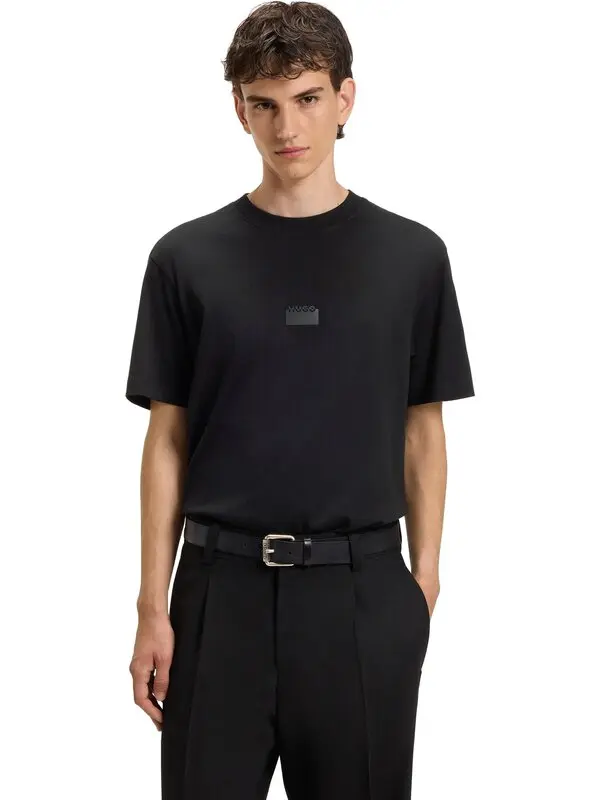 Hugo Split-logo T-shirt In Cotton Jersey - Black