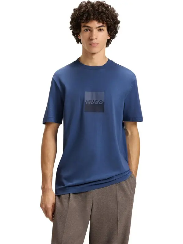 Hugo Split-logo T-shirt In Cotton Jersey - Blue