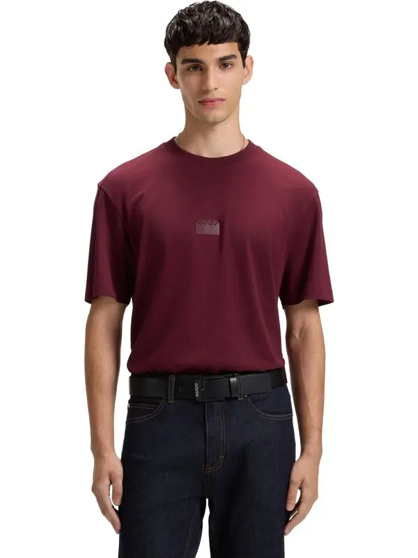 Hugo Split-logo T-shirt In Cotton Jersey - Dark Red