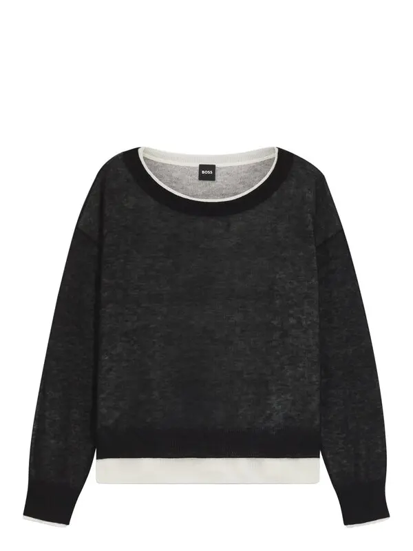 BOSS Knitted Sweater With Layered Design - Black