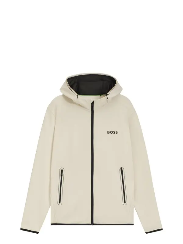 BOSS Active Stretch-gabardine Zip-up Hoodie - White