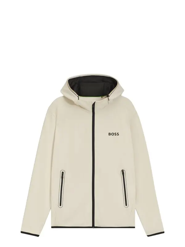 BOSS Active Stretch-gabardine Zip-up Hoodie - White