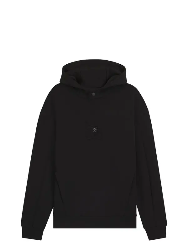 Hugo Cotton-blend Hoodie With Stacked Logos - Black