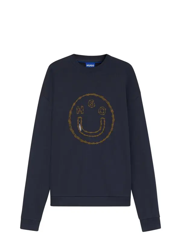 Hugo Cotton-terry Sweatshirt With Graphic - Dark Blue