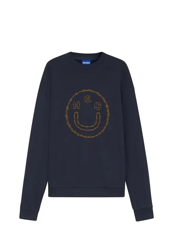Hugo Cotton-terry Sweatshirt With Graphic - Dark Blue