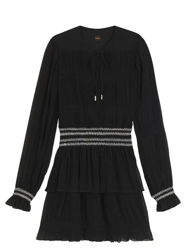 BOSS Plissé Tie-neck Dress - Black