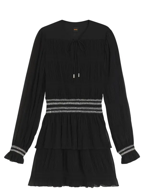 BOSS Plissé Tie-neck Dress - Black