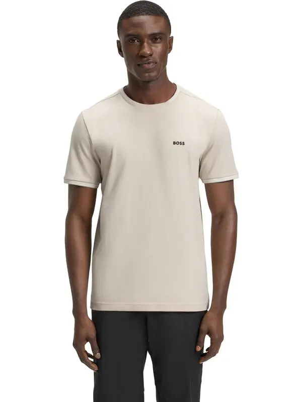 BOSS Stretch-cotton T-shirt With Stripes And Logo - Light Beige