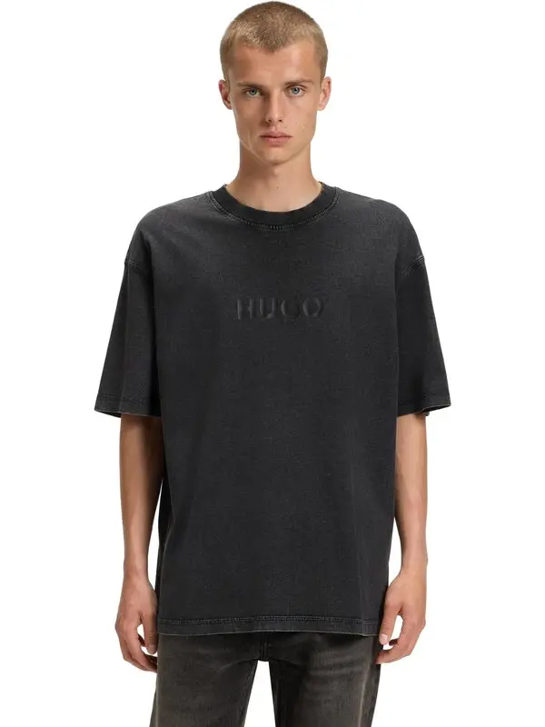 Hugo Faded-logo T-shirt In Cotton Jersey - Black