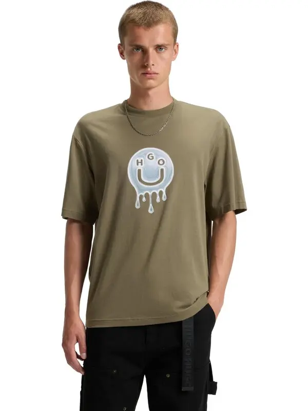Hugo Logo-artwork T-shirt In Cotton Jersey - Light Green