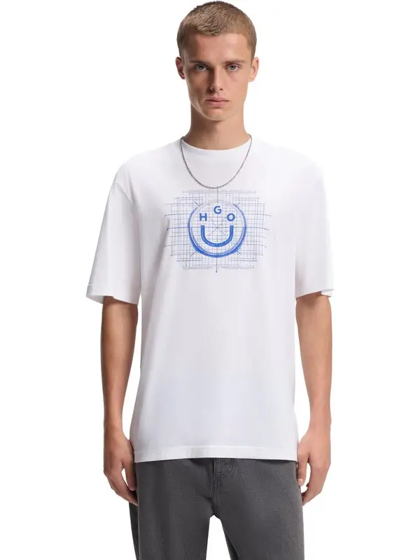 Hugo Logo-artwork T-shirt In Cotton Jersey - White