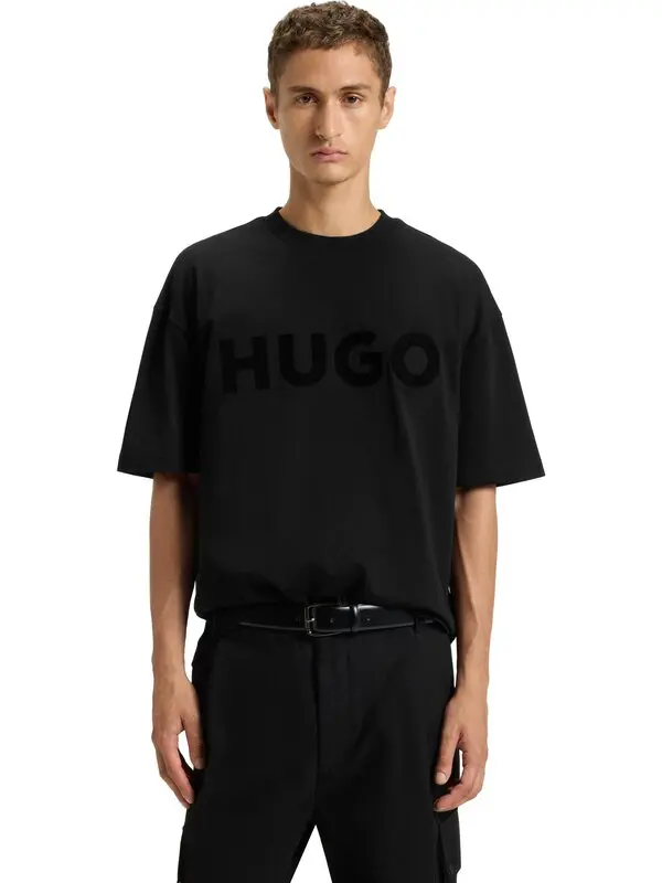 Hugo Oversized-fit T-shirt In Cotton With Reflective Logo - Black