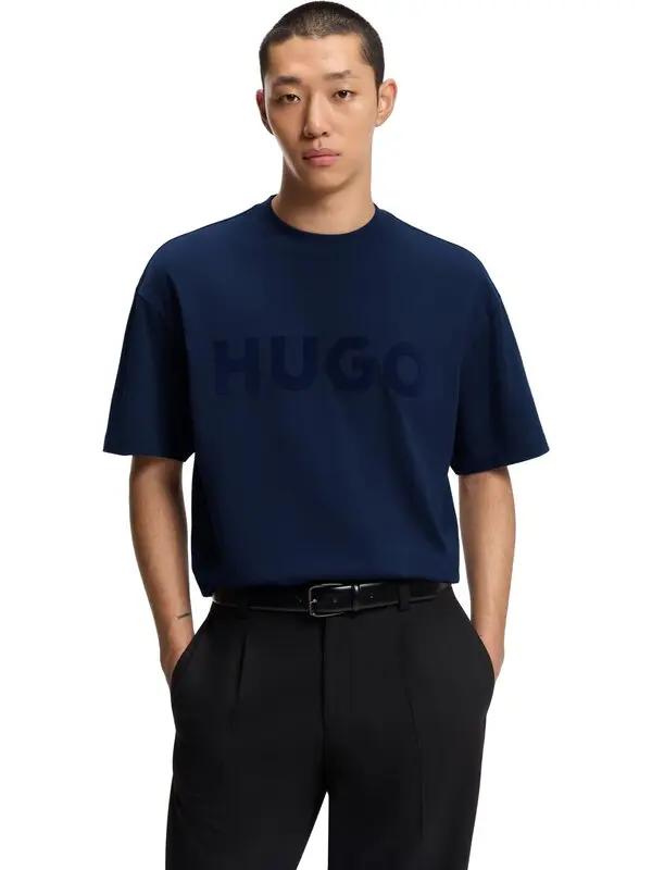 Hugo Oversized-fit T-shirt In Cotton With Reflective Logo - Dark Blue