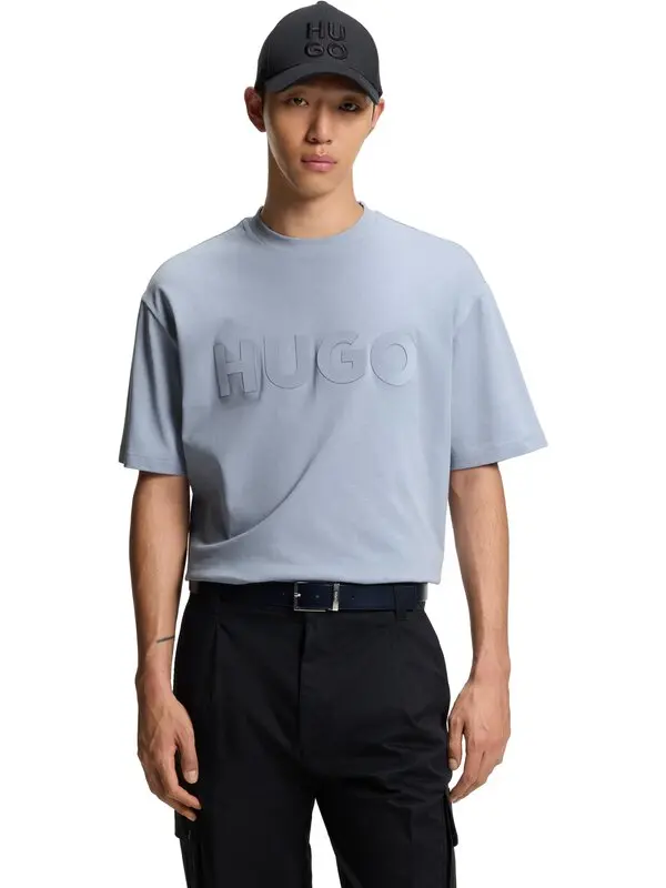 Hugo Oversized-fit T-shirt In Cotton With Reflective Logo - Purple