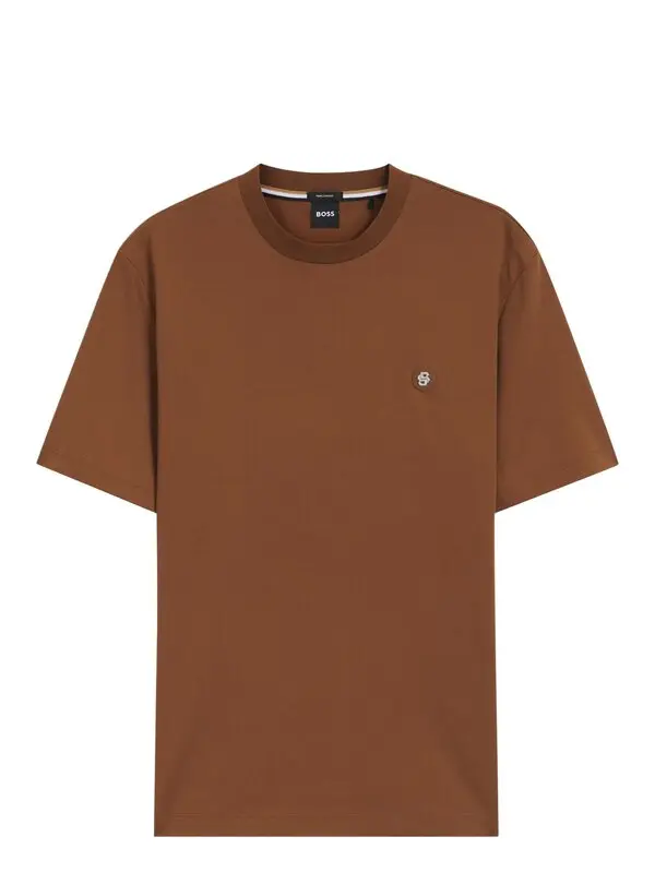 BOSS Mercerised-cotton T-shirt With Double B Monogram - Brown