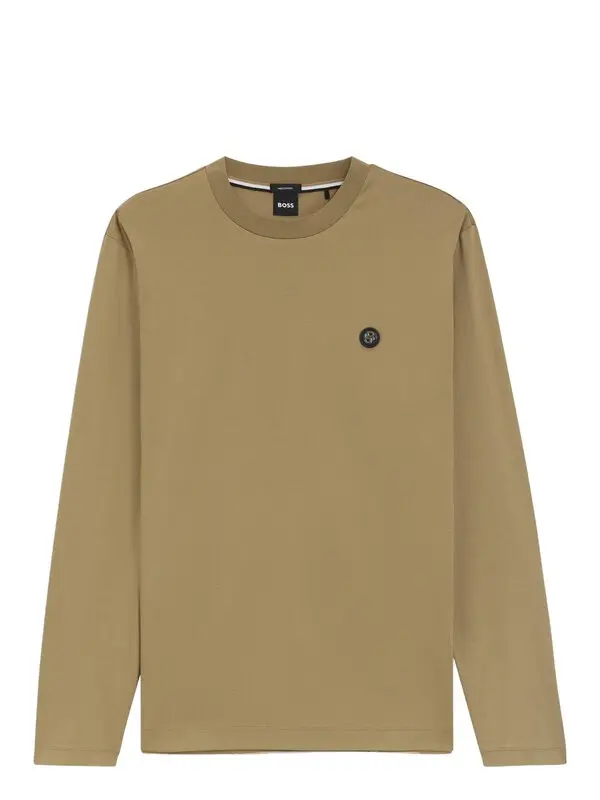 BOSS Mercerised-cotton T-shirt With Double B Monogram - Khaki