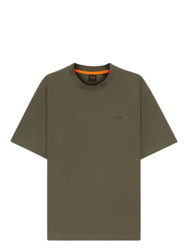 BOSS Patterned-collar T-shirt In Cotton Jersey - Light Green