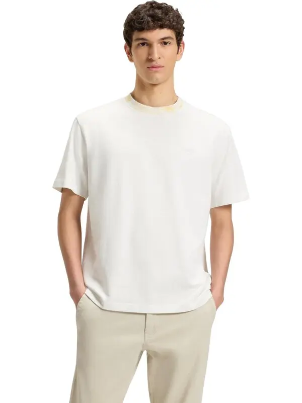 BOSS Patterned-collar T-shirt In Cotton Jersey - White