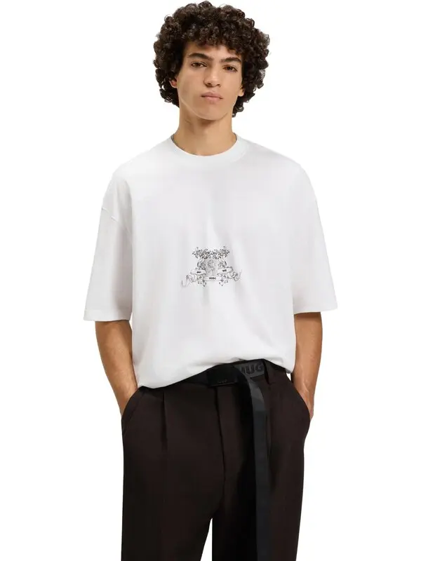 Hugo Collegiate-artwork T-shirt In Cotton Jersey - White