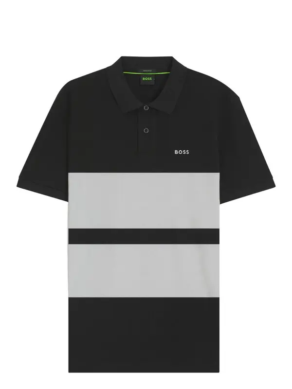 BOSS Block-stripe Polo Shirt In Cotton Piqu - Black