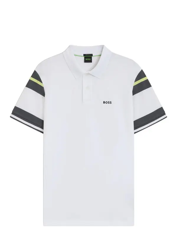 BOSS Block-stripe Polo Shirt In Cotton Piqu - White