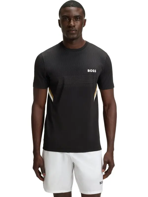 BOSS Active Piqué Slim-fit T-shirt With Moisture Management - Black