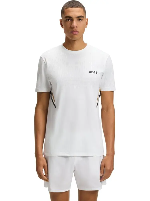 BOSS Active Piqué Slim-fit T-shirt With Moisture Management - White