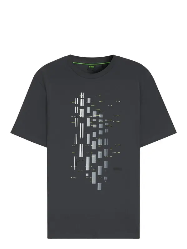 BOSS Geometric-print T-shirt In Stretch Cotton - Dark Grey