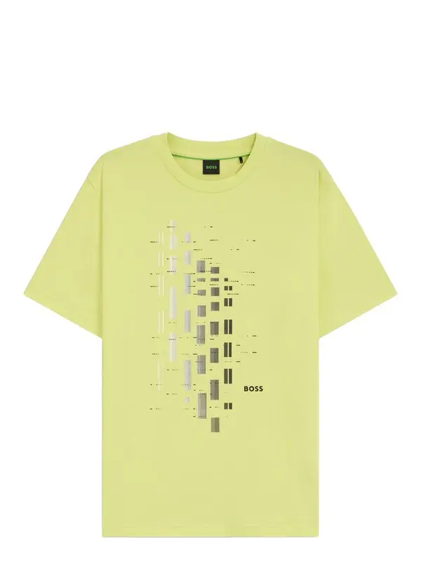 BOSS Geometric-print T-shirt In Stretch Cotton - Light Green
