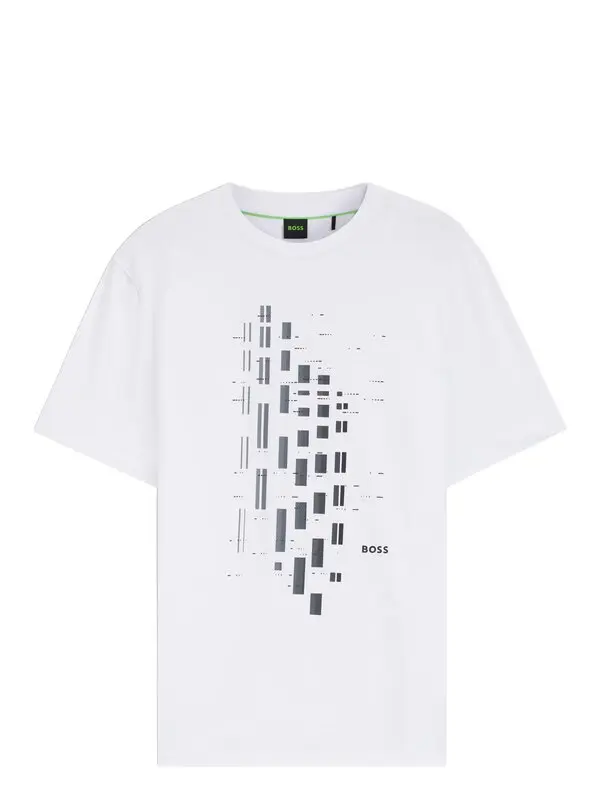 BOSS Geometric-print T-shirt In Stretch Cotton - White