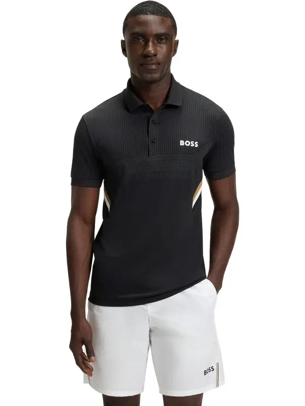 BOSS Active Moisture-managing Slim-fit Polo Shirt In Stretch Piqu - Black