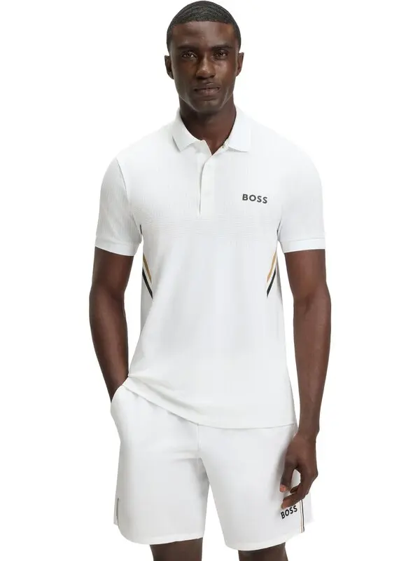BOSS Active Moisture-managing Slim-fit Polo Shirt In Stretch Piqu - White