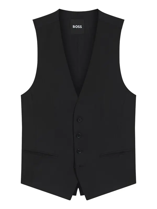 BOSS Virgin-wool Serge Slim-fit Vest - Black
